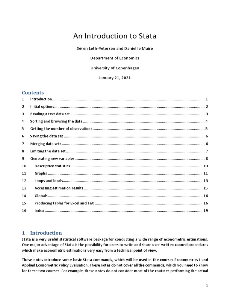 Stata Intro | PDF | Computer File | Ordinary Least Squares