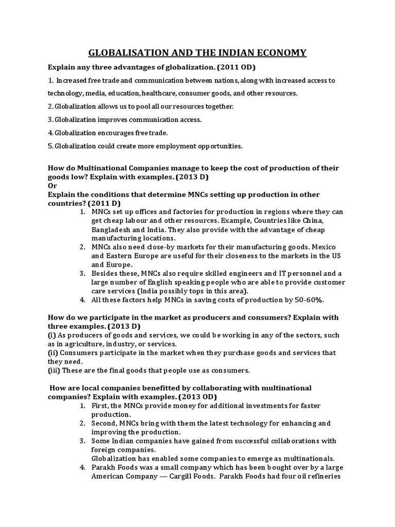 Globalisation and The Indian Economy | PDF | Multinational Corporation | Globalization