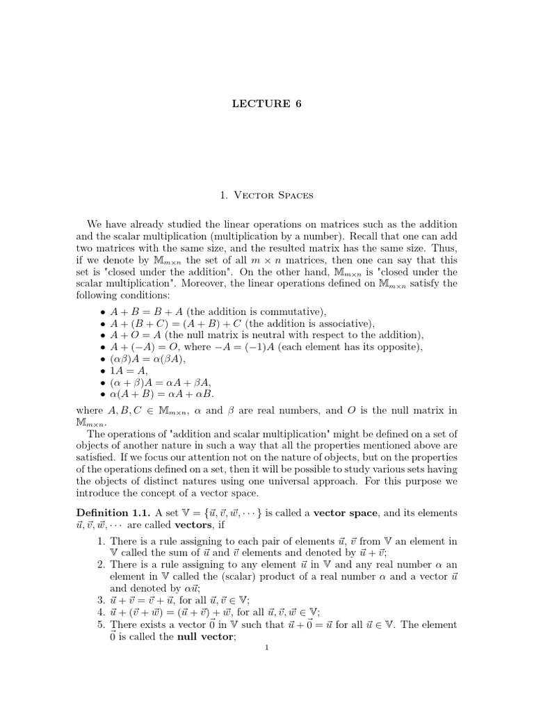 Lect 6 | PDF | Linear Subspace | Vector Space