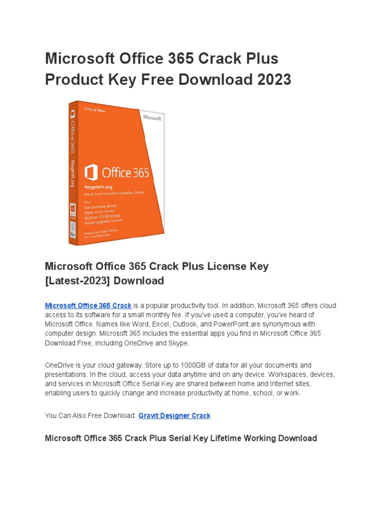 Microsoft Office 365 Crack Plus Product Key Free Download 2023 | PDF ...