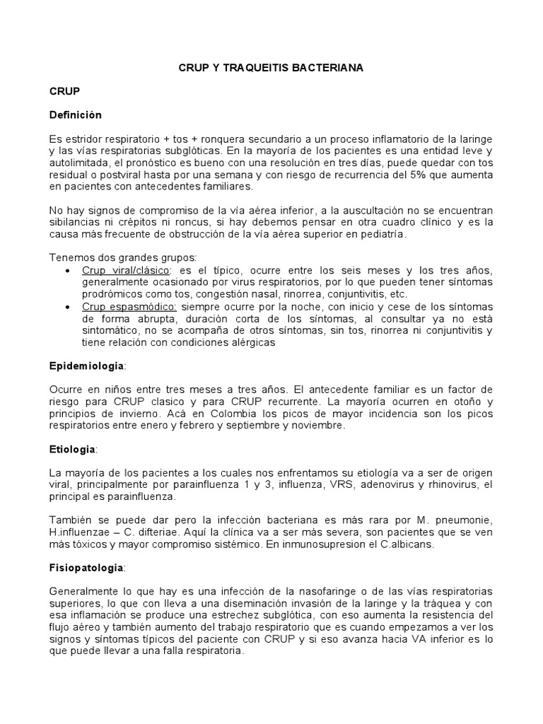 Crup y Traqueitis Bacteriana | PDF | Tos | Neumología