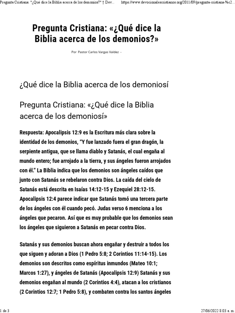 ¿Qué Dice La Biblia Acerca de Los Demonios | PDF | Satán | Demonios