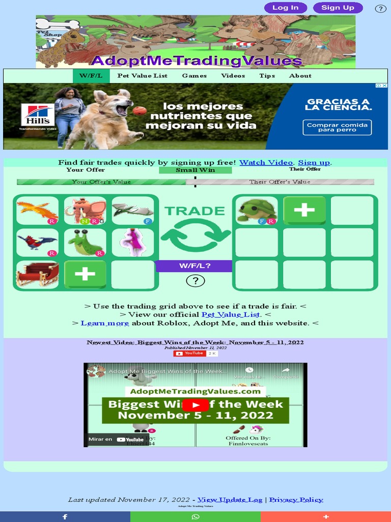 Sign up for a free account to get access to trading value comparisons ...