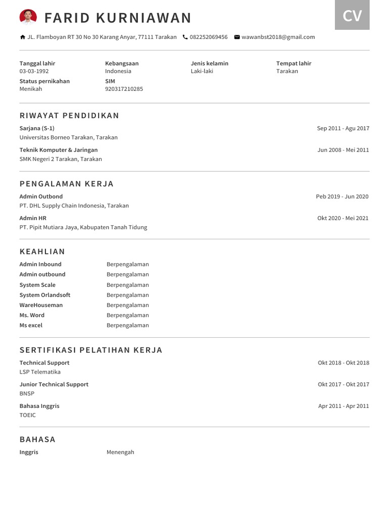 CV Farid Kurniawan di PT Ferindo | PDF