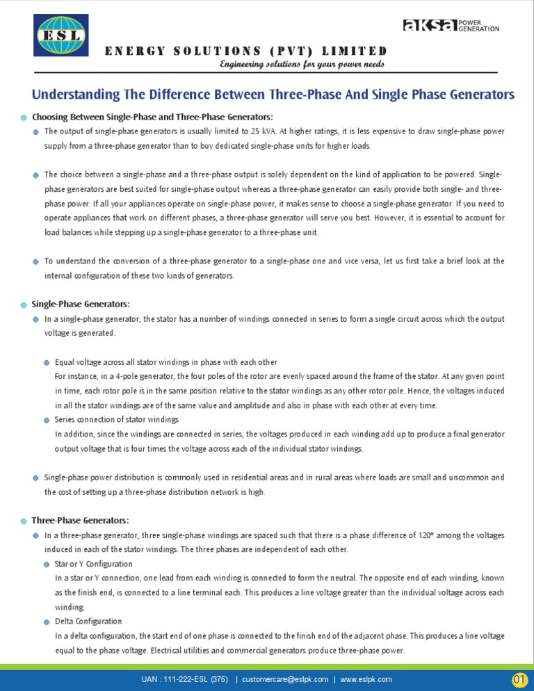 Understanding The Difference Between Three-Phase and Single Phase Generators | PDF | Electric ...