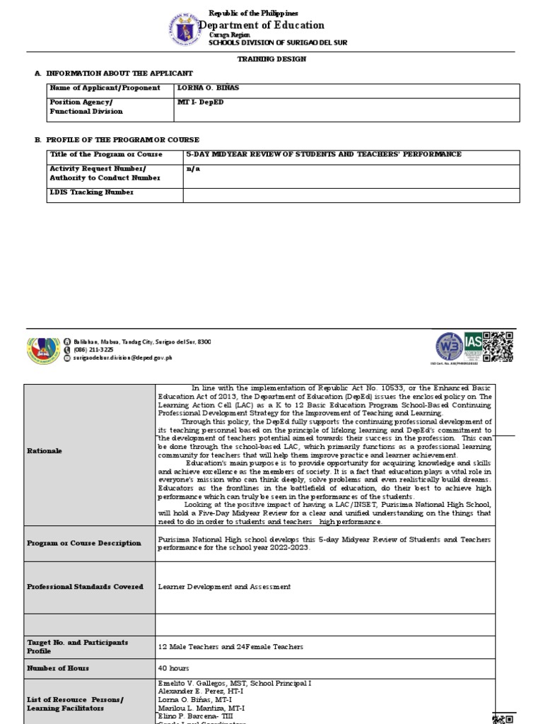 Training Design INSET 2023 | PDF | Teachers | Behavior Modification