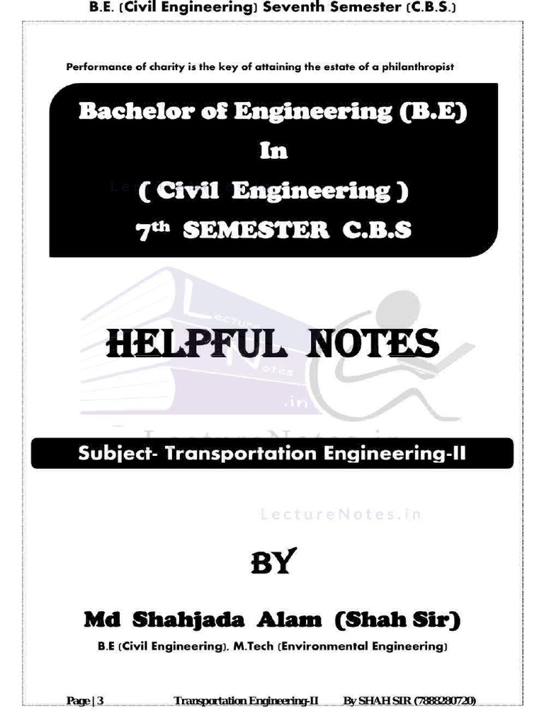 Note Transportation Engineering 2 Te 2 By Md Shahjada Lecturenotes Pdf