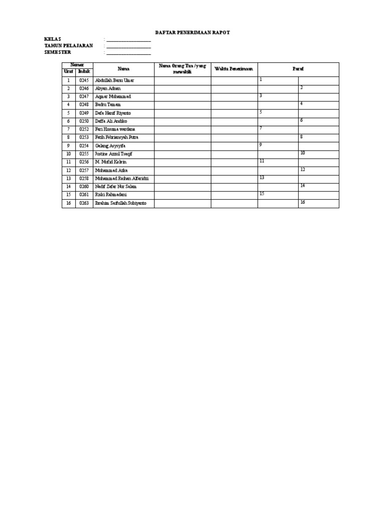 Buku Penerimaan Rapot | PDF