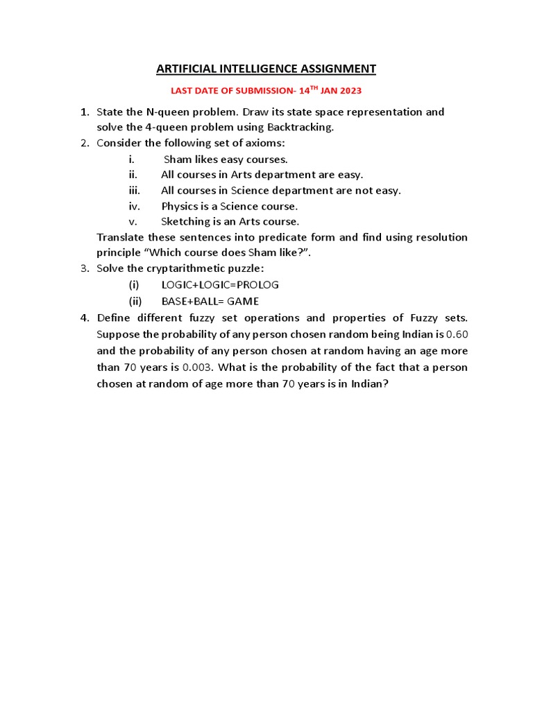 Artificial Intelligence Assignment Pdf 