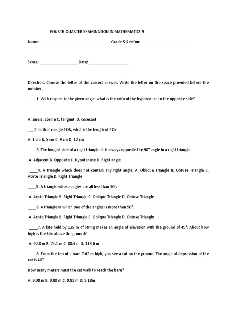 FOURTH QUARTER-Mth9 | Download Free PDF | Trigonometric Functions ...