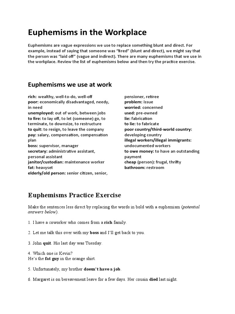 Euphemisms Used in the Workplace | PDF | Layoff | Labor