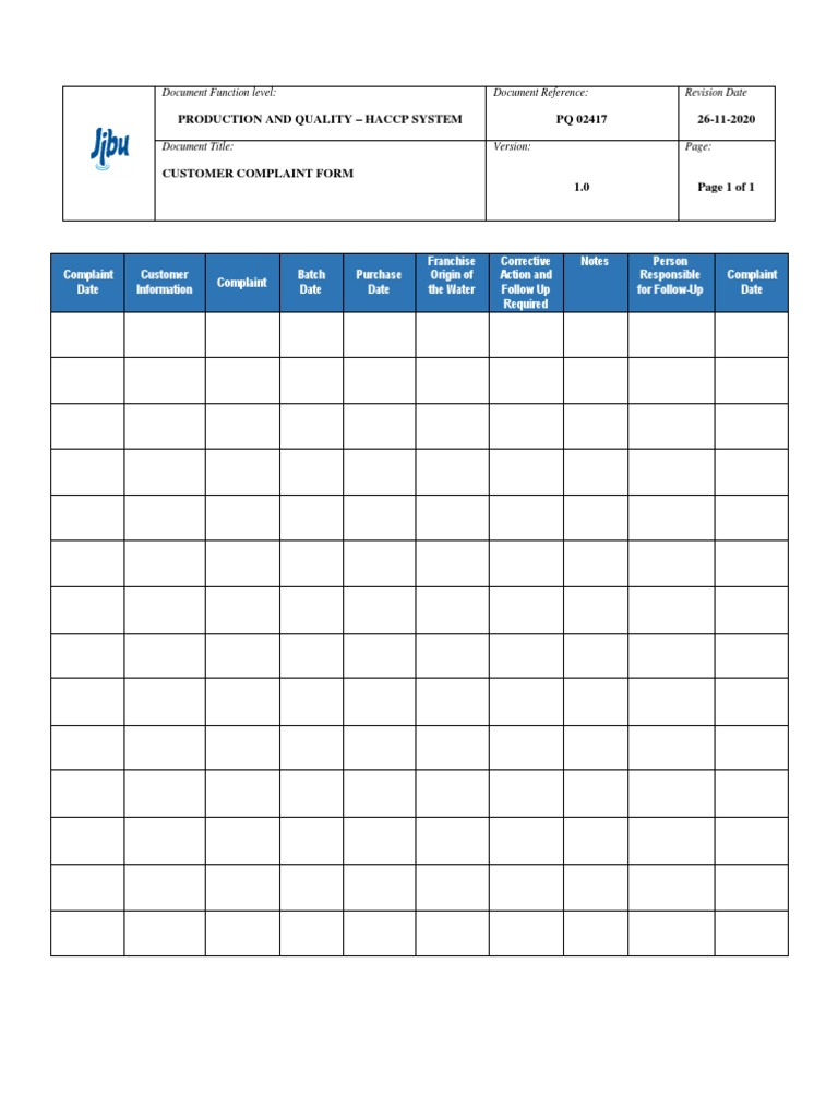 Customer Complaint Form | PDF