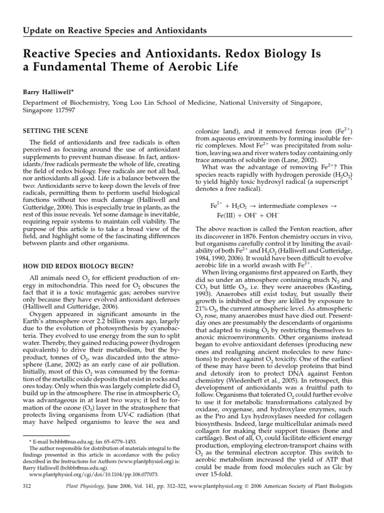 Reactive Species and Antioxidants. Redox Biology Is A Fundamental Theme ...