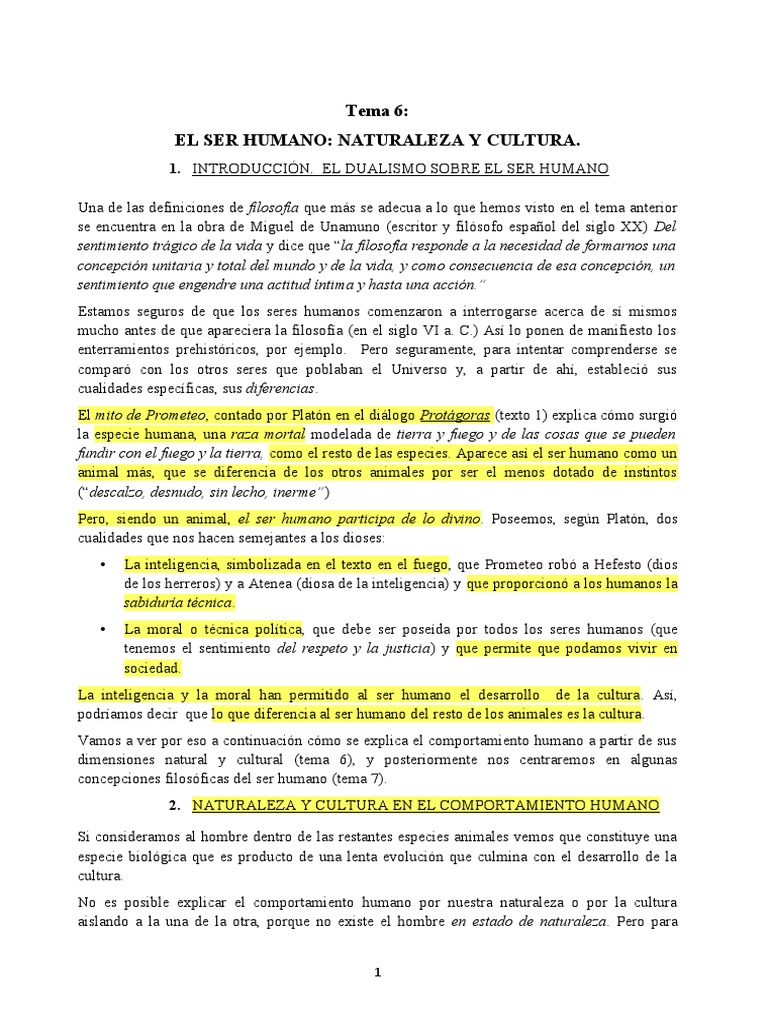 Tema 6. El Ser Humano, Naturaleza y Cultura | PDF | Homo | Aprendizaje