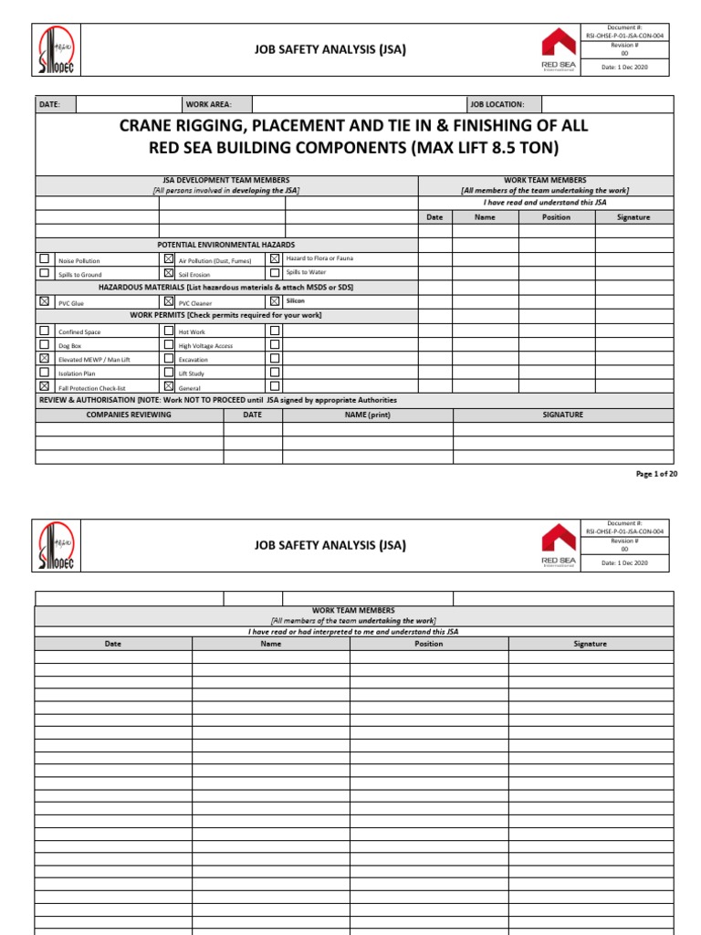 RSI-OHSE-P-01-JSA-CON-004 JSA Crane Rigging, Placement and Tie in & Finishing of All Red Sea ...