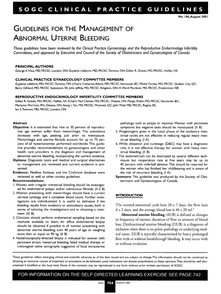 Guidelines for Diagnosing and Managing Abnormal Uterine Bleeding | PDF ...