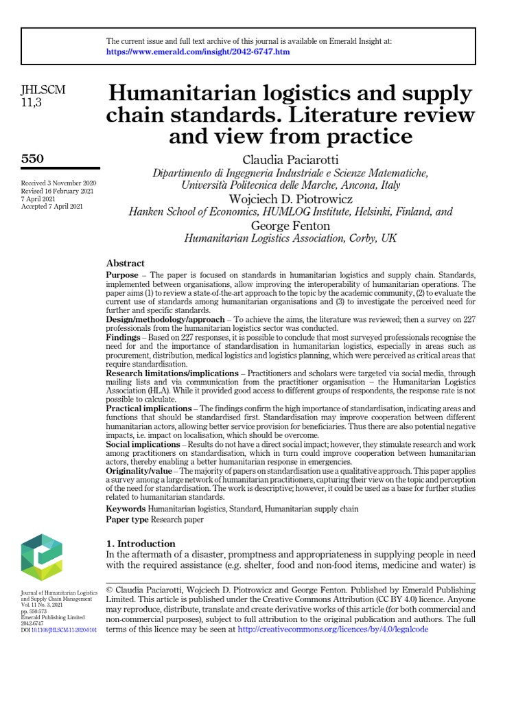 Humanitarian Logistics and Supply Chain Standards | PDF ...