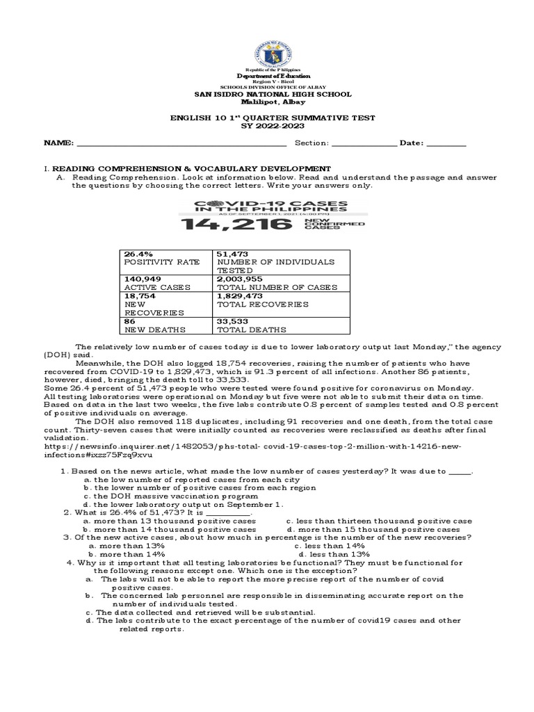 English 10 1st Quarter Test Guide | PDF | Essays | Information