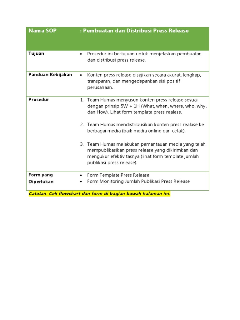 01 SOP Pembuatan Dan Distribusi Press Release | PDF | Bisnis | Komputer