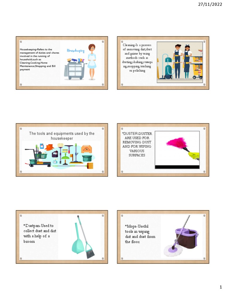 Types of Cleaning Tools and Equipment | PDF | Housekeeping ...