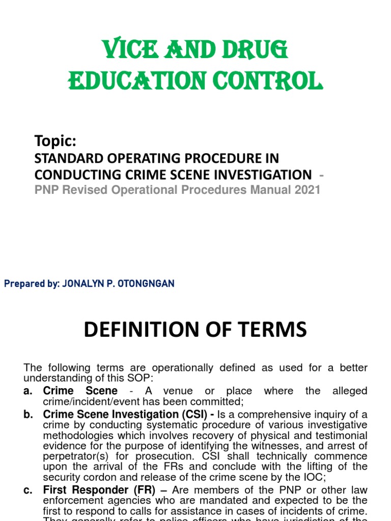 PNP Crime Scene Investigation SOP | PDF | Crime Scene | Forensic Science