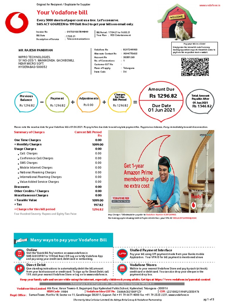 Vodafone bill details and payment options | PDF | Invoice | Service ...