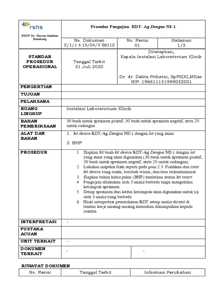 Prosedur Pengujian RDT - Ag Dengue NS-1 | PDF