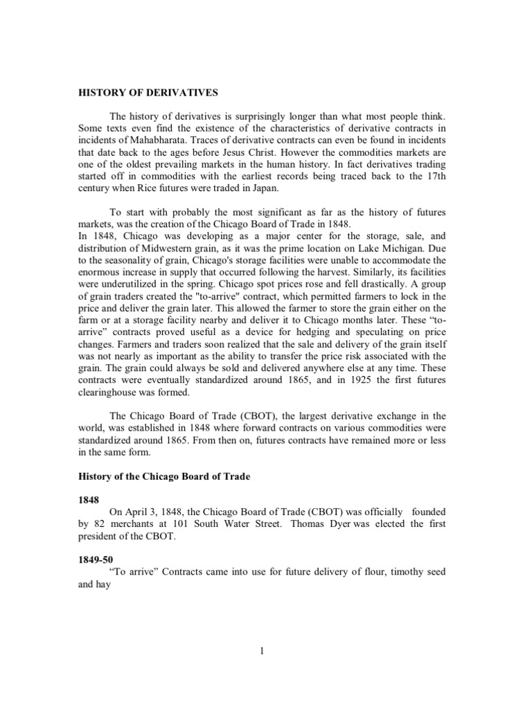 History of Derivatives | PDF | Option (Finance) | Futures Contract