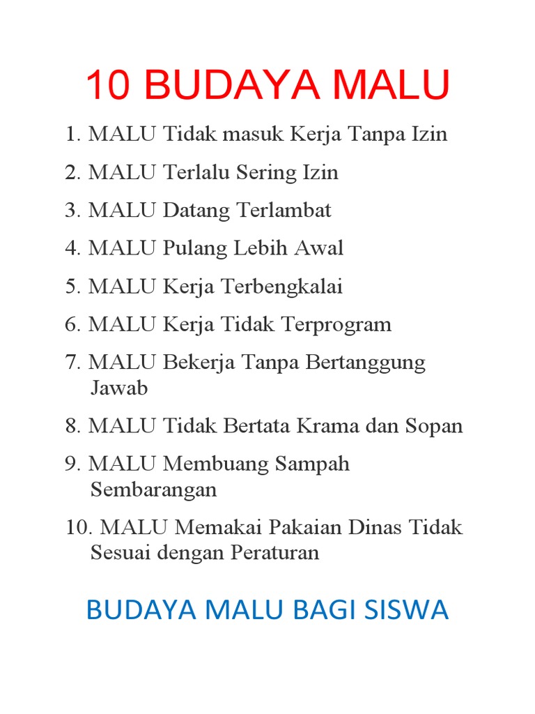 10 Budaya Malu | PDF