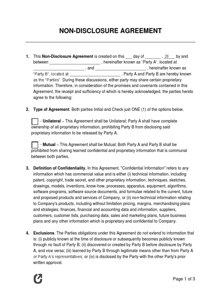 Non Disclosure Agreement Template | PDF | Non Disclosure Agreement ...