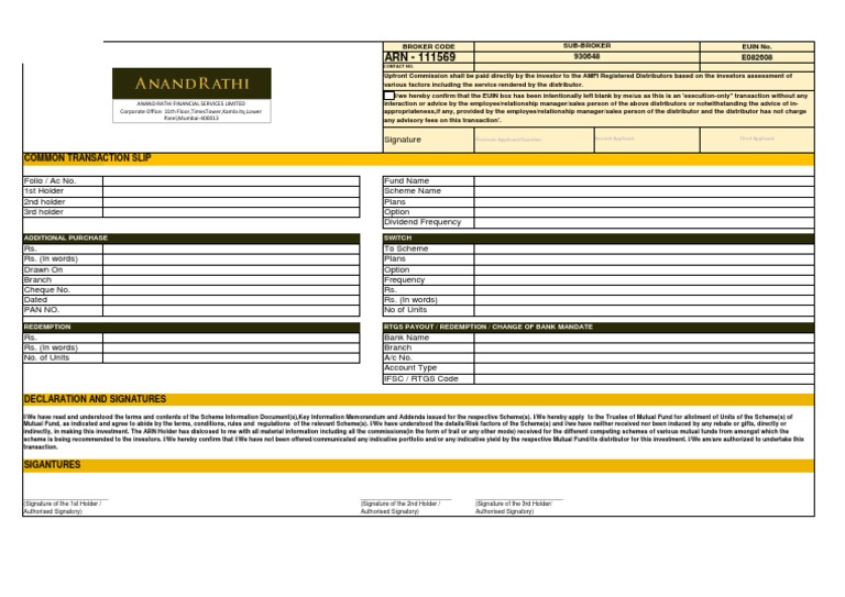 Common Transaction Slip | Download Free PDF | Mutual Funds | Investing