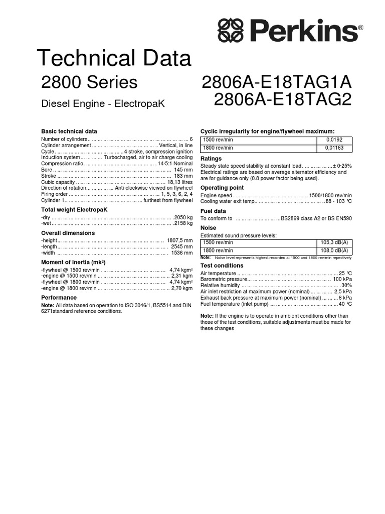 2806A-E18TAG2A Technical Data | PDF | Motor Oil | Turbocharger