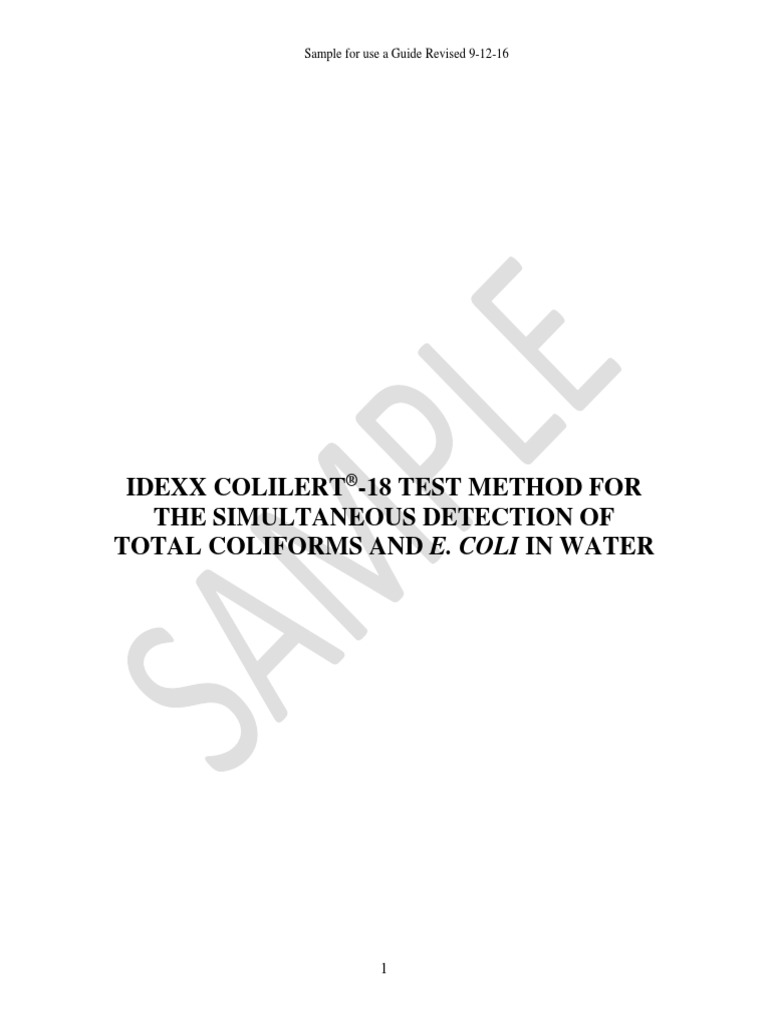 Colilert-18 SOP 2016 | PDF | Escherichia Coli | Water