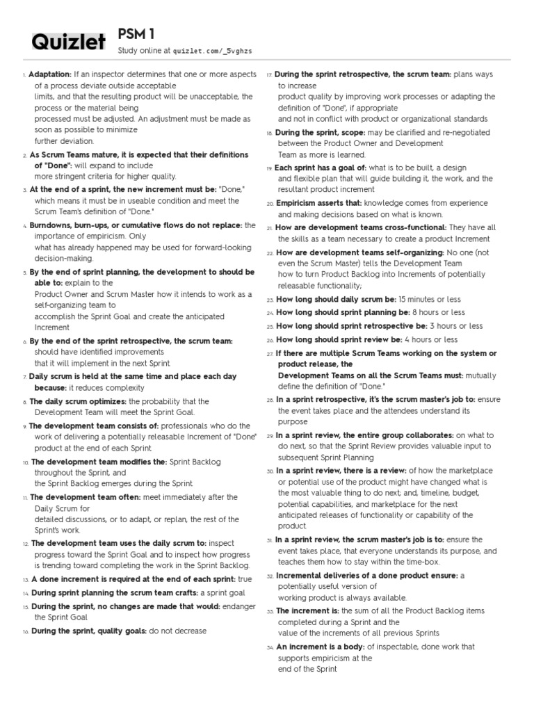 Udemy test PSM1 | PDF | Scrum (Software Development) | Business