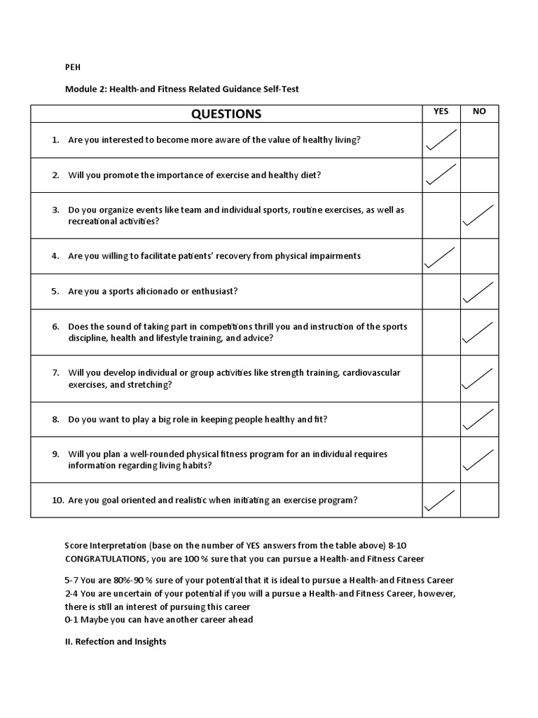 Health and Fitness Career Self-Test | PDF | Physical Fitness | Cognition