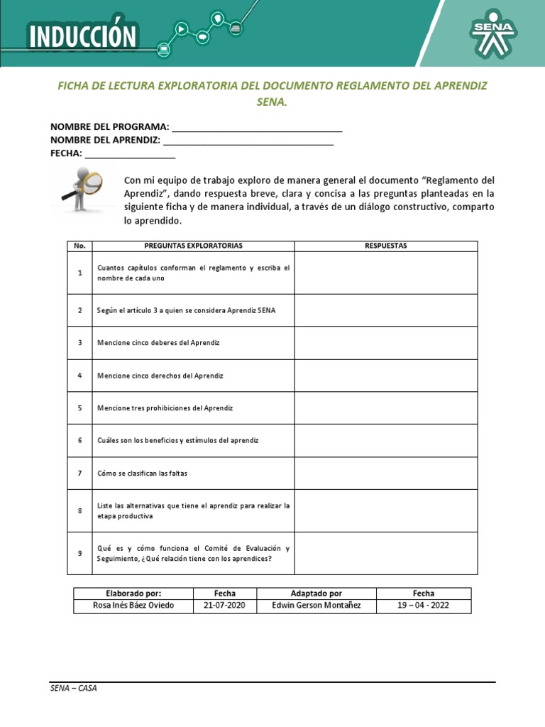 Taller 1 Ficha de Lectura Exploratoria Del Documento Reglamento Del ...