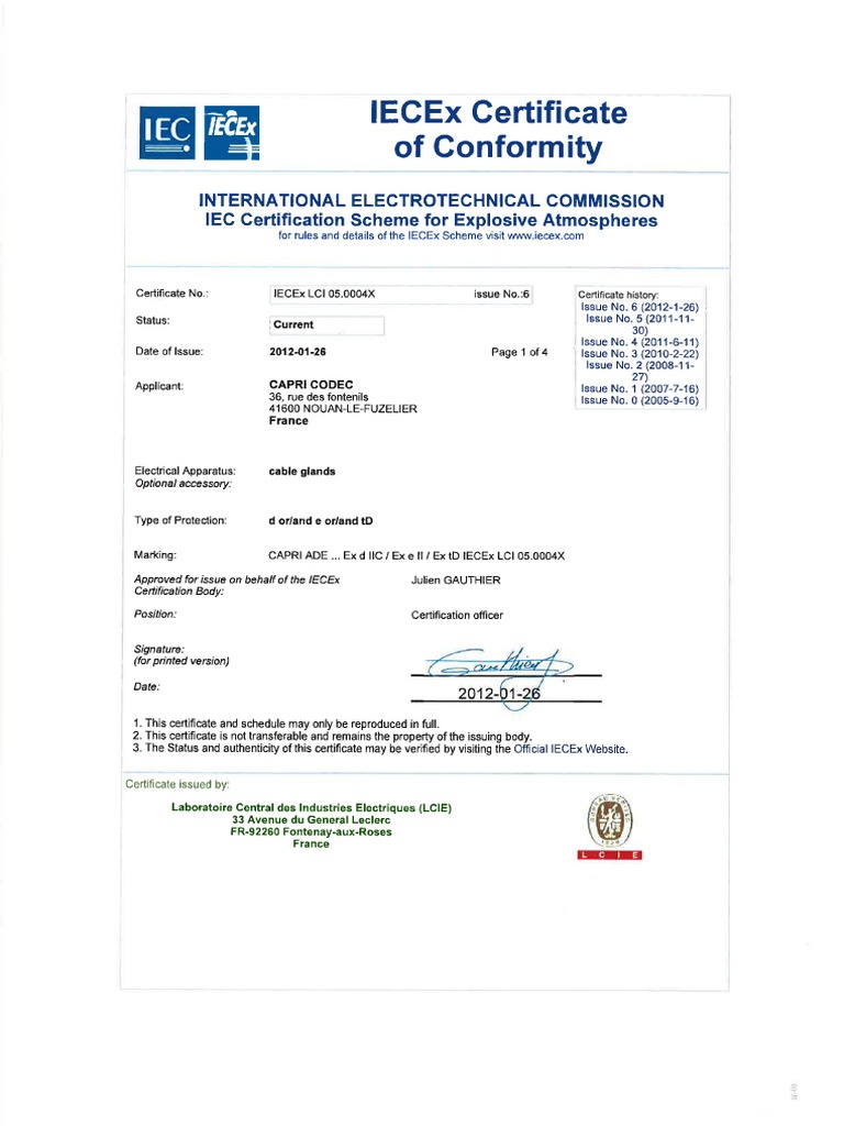 Cable Gland Certification Details | PDF | Safety