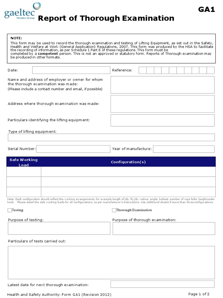GA1 Thorough Examination Report Template | PDF | Occupational Safety ...