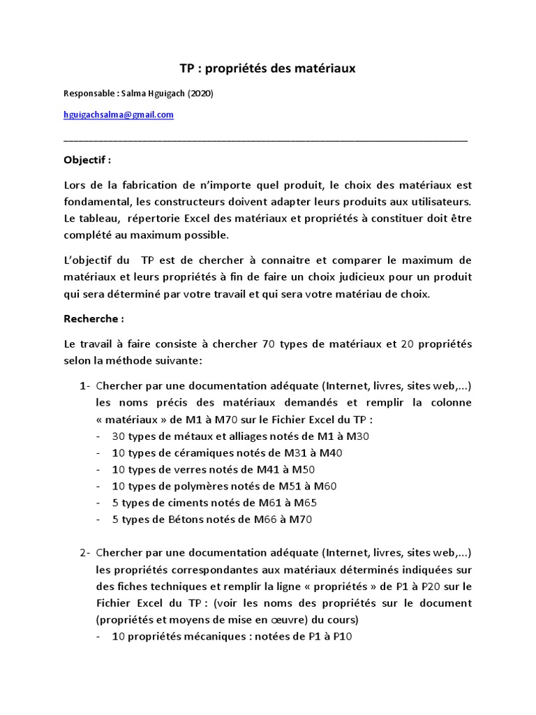 TP Propri+®t+®s Des Mat+®riaux | PDF | Science des matériaux | Génie du bâtiment