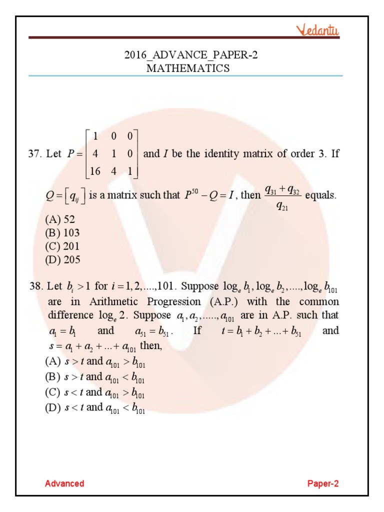 JEE Advanced 2016 Maths Question Paper-2 | PDF | Area | Maxima And Minima