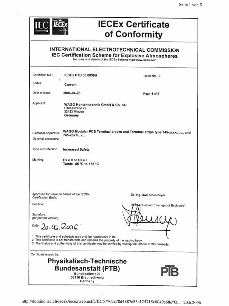 IECEx PTB 06 0039U Serie 745 | PDF