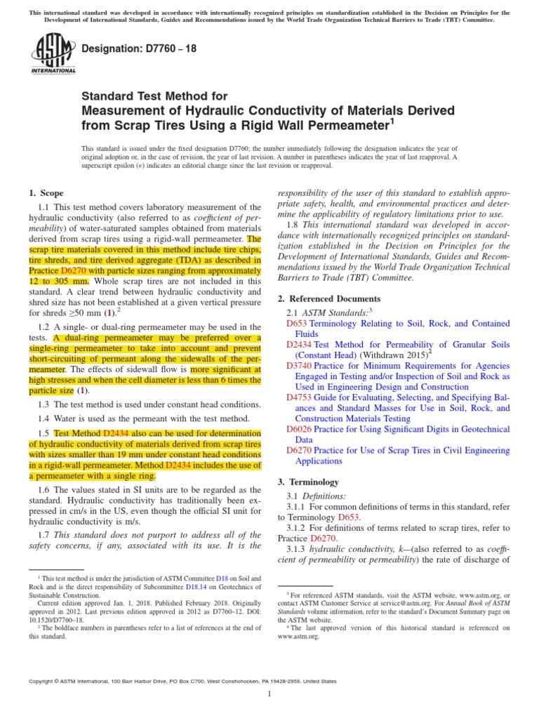 ASTM D7760 - Permeability of TDA | PDF | Flow Measurement | Discharge ...