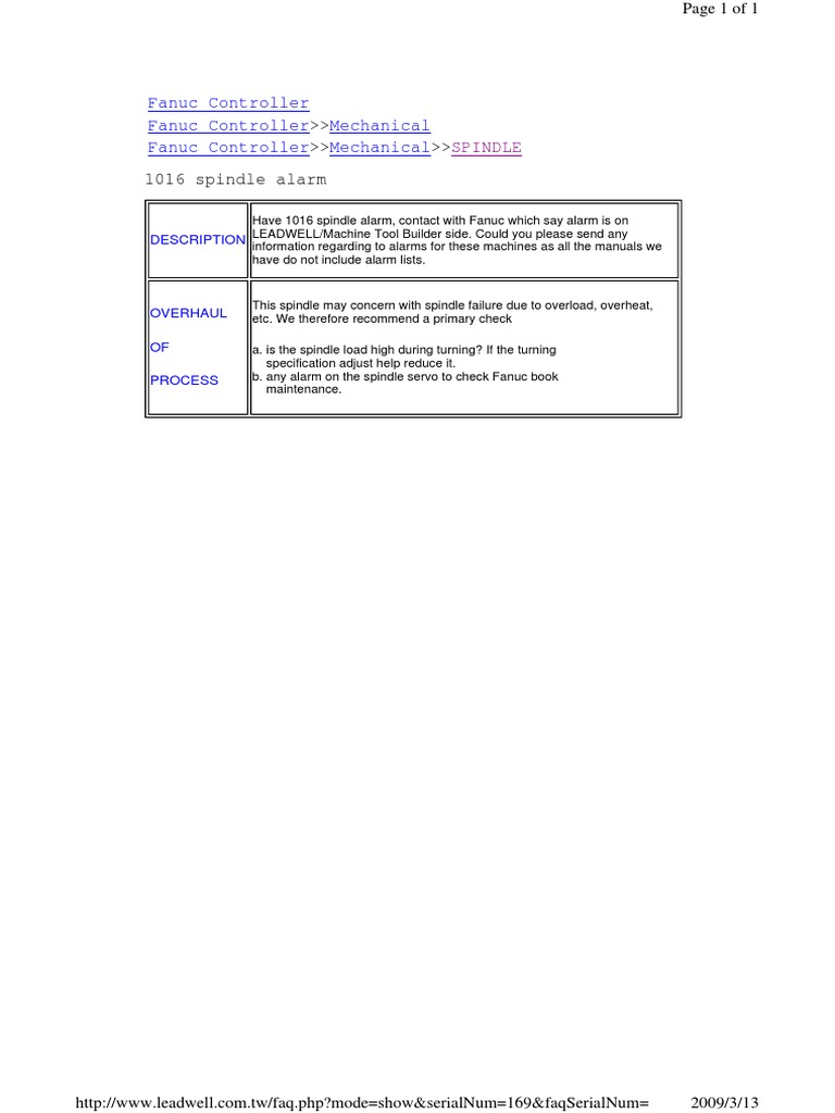1016 Spindle Alarm Troubleshooting Guide | PDF | Technology & Engineering