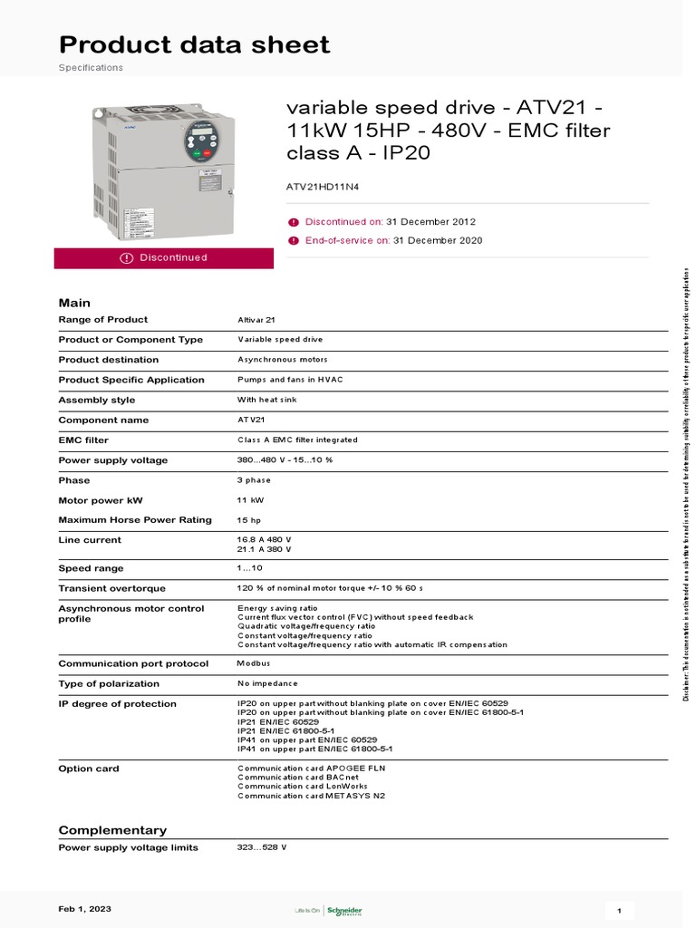 Altivar 21 Variable Speed Drives - Legacy Product - ATV21HD11N4 | PDF ...