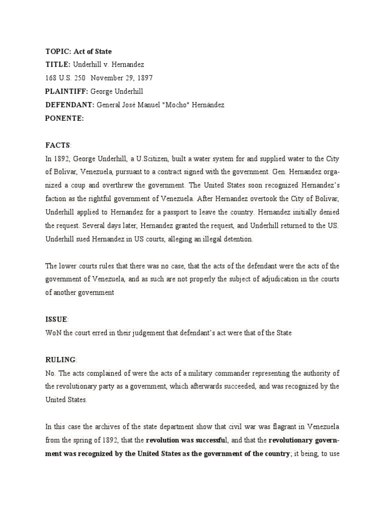 Underhill v. Hernandez, 168 U.S. 250 (1897) | PDF