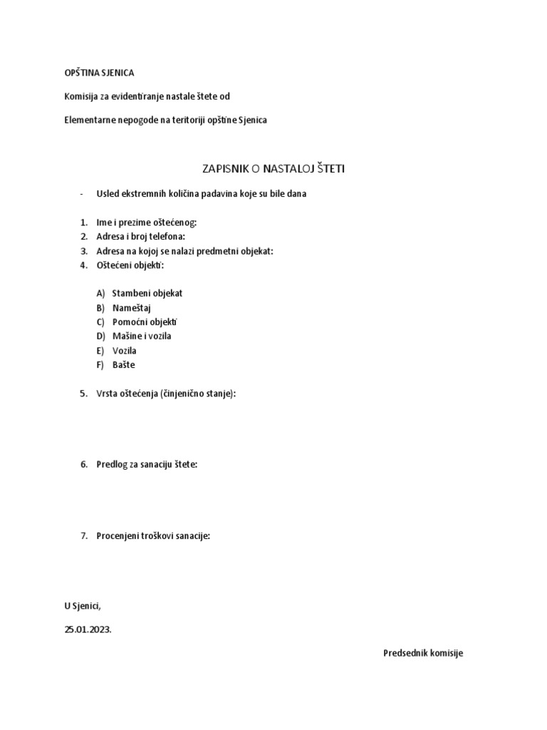 Zapisnik o Steti Od Poplava | PDF