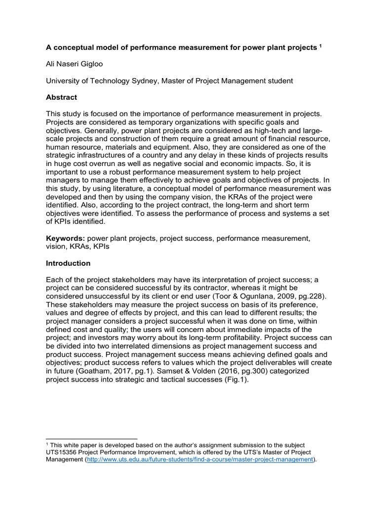 Conceptual Model of Performance Measurement For Power Plant Projects ...