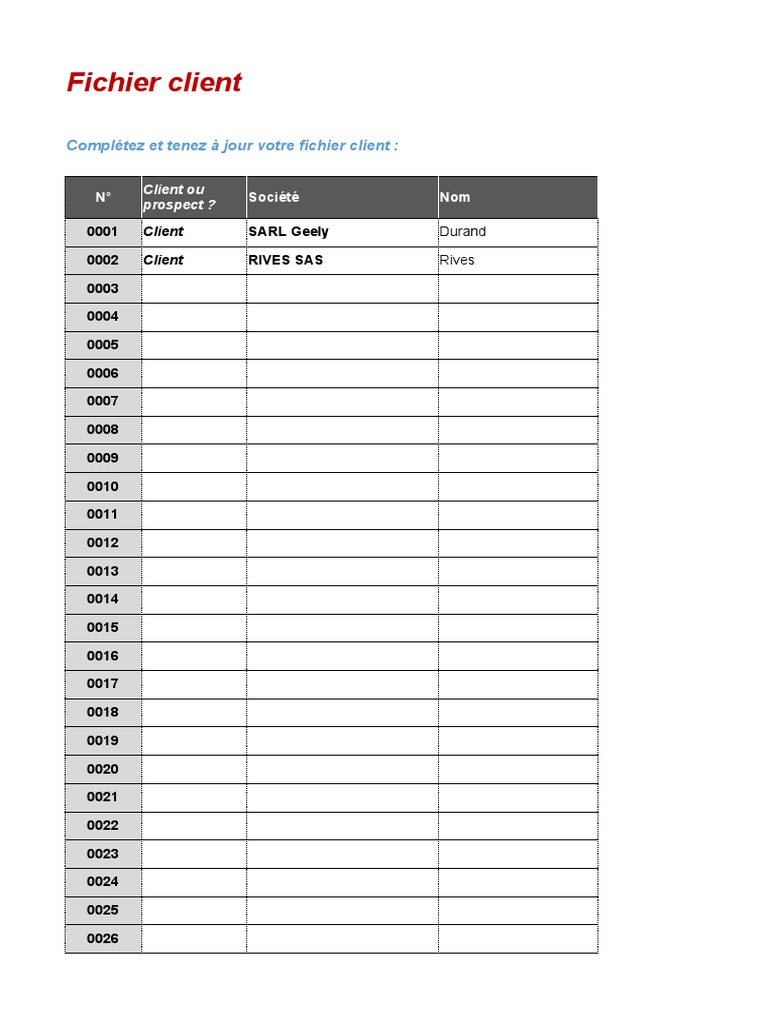Fichier Client Excel Modele Gratuit | PDF
