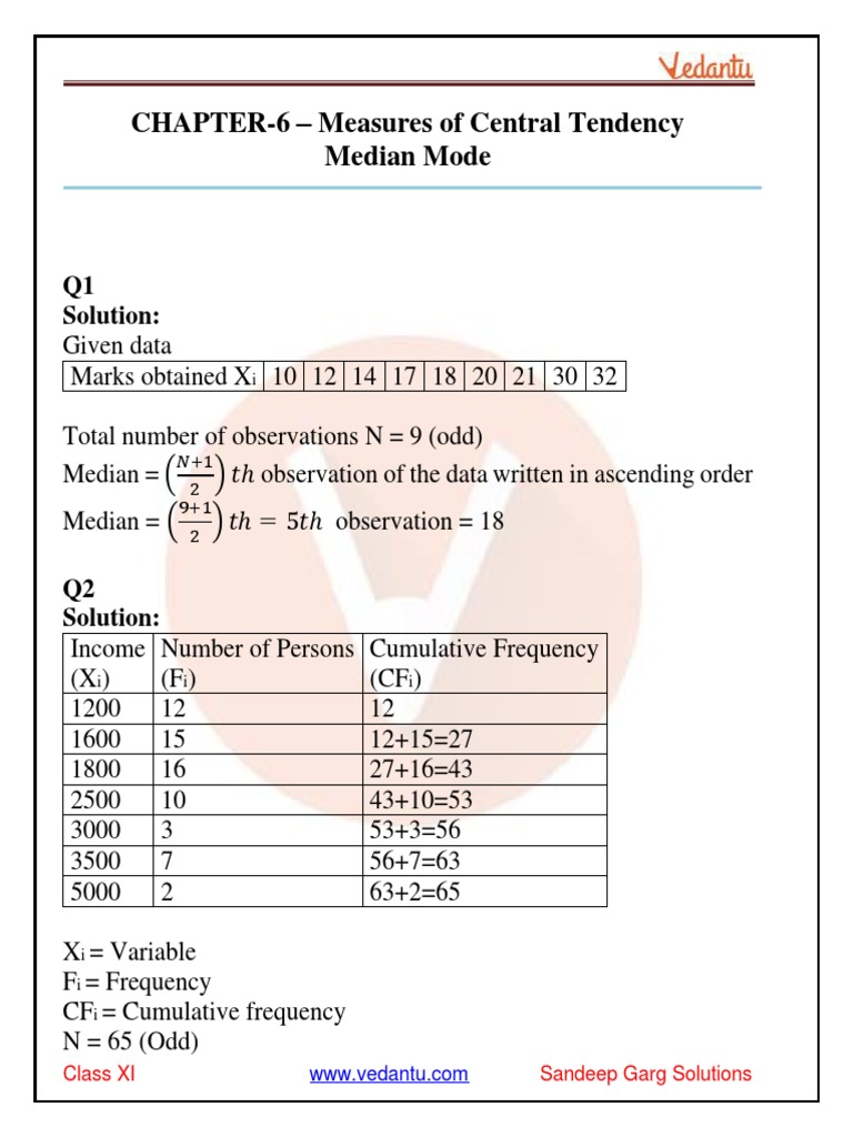 Sandeep Garg Economics Class 11 Solutions For Chapter 6 - Measures of Central Tendency - Median ...