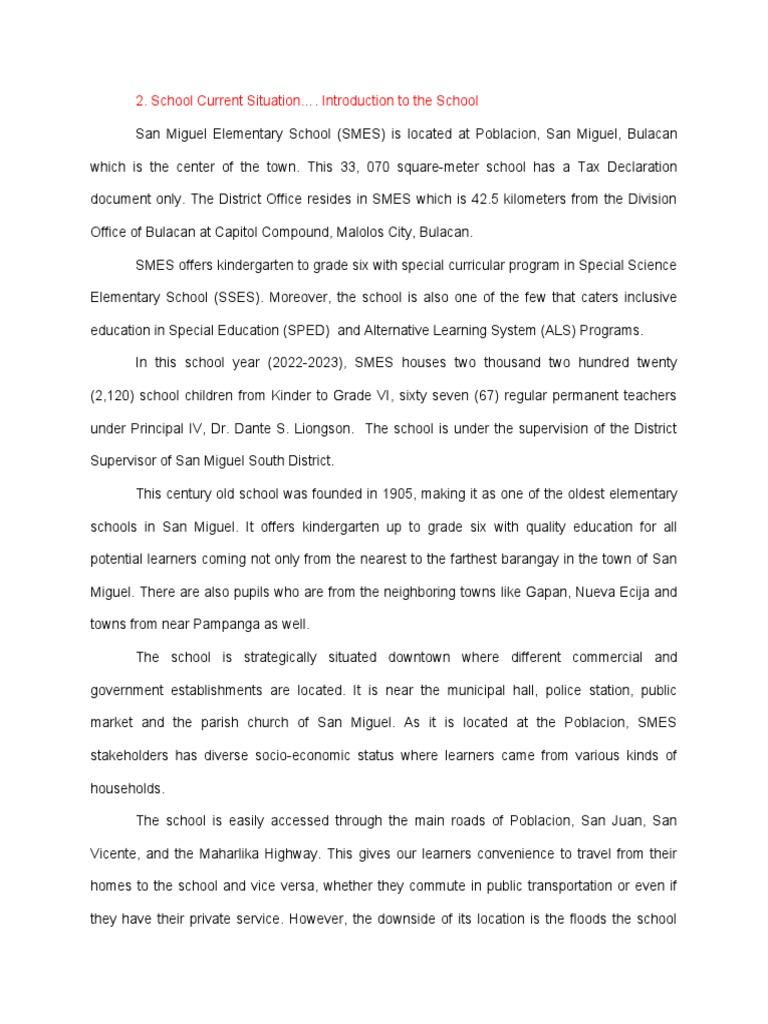 SMES Current-Situation-School-Intro | PDF | Schools | Behavior Modification